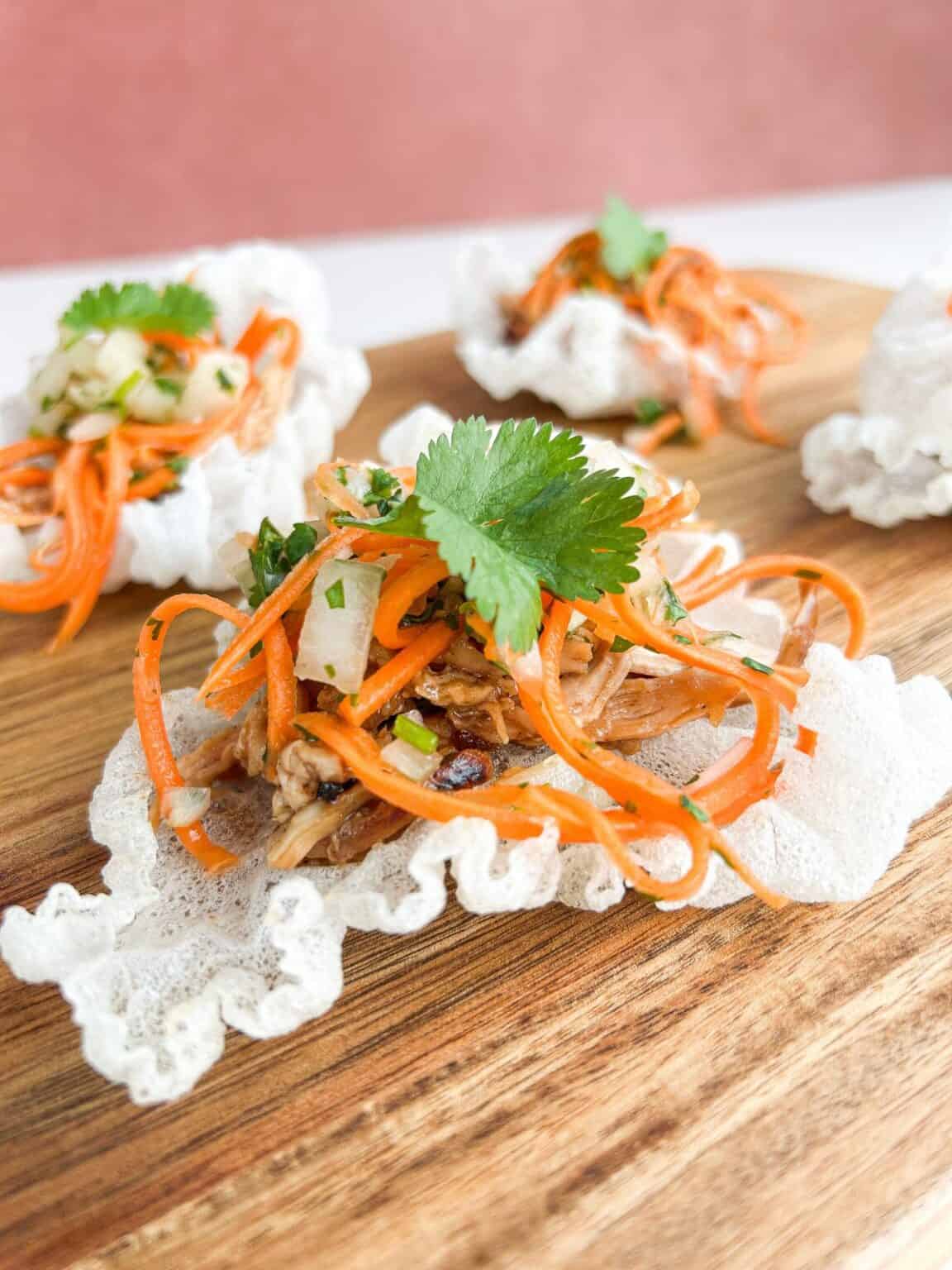Vietnamese Chicken Tostadas (Crispy Rice Paper) - Trang's Kitchen Table
